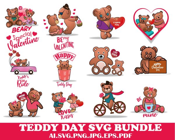 valentine day svg bundle, Teddy bear clip art, Teddy bear cut file ...